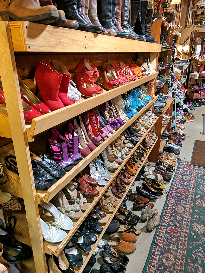 The footwear section rivals Imelda Marcos's closet, with every shade of red pumps standing ready for their Cinderella moment.