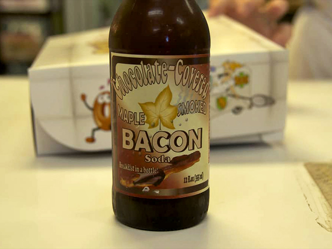 Even the beverages embrace the quirky theme, because why should donuts have all the fun?