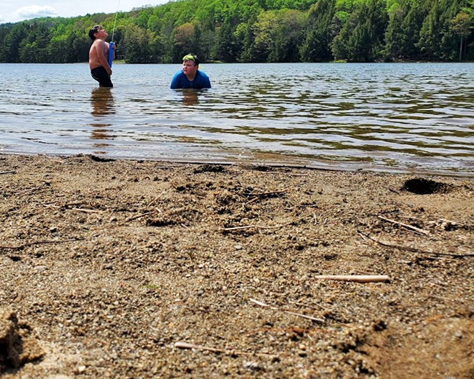 Summer's universal language: splashing in cool lake waters while pretending not to notice the shocking temperature for those first few seconds.