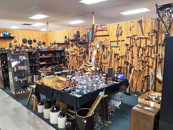 The tool section looks like your grandfather's workshop exploded in slow motion, each wrench and hammer telling stories of craftsmanship from a pre-IKEA era.