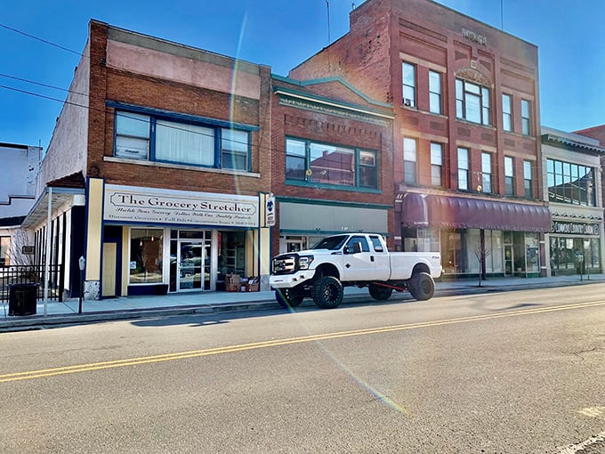 The Grocery Stretcher and neighboring shops maintain Bradford's architectural heritage while serving today's needs &ndash; history with a practical purpose.