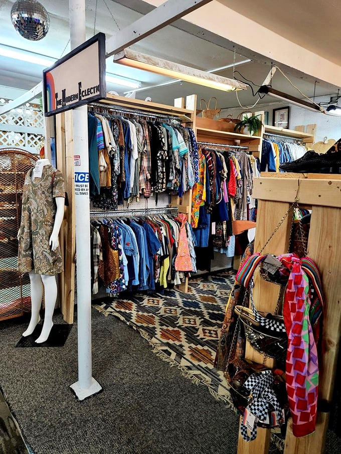 The clothing section: where fashion cycles back around and what was once your mother's embarrassing outfit is now your daughter's "vintage find."