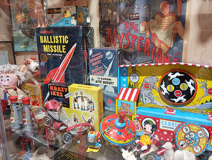 Cold War era toys tell stories of American childhood. These vintage games and space-themed collectibles capture the optimistic futurism of bygone decades.