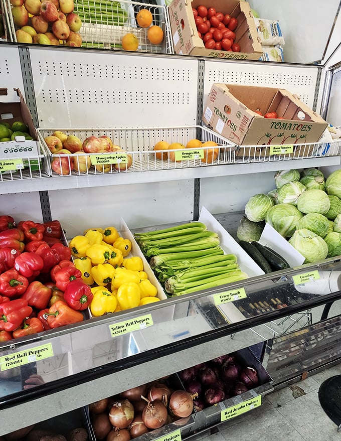 Farm-fresh produce nestled between flea market finds. Nothing says "complete shopping experience" like buying heirloom tomatoes after scoring vintage vinyl.