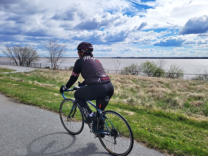 Cycling with a view that makes every pedal stroke worthwhile. Who needs spin class when you've got this riverside therapy session?