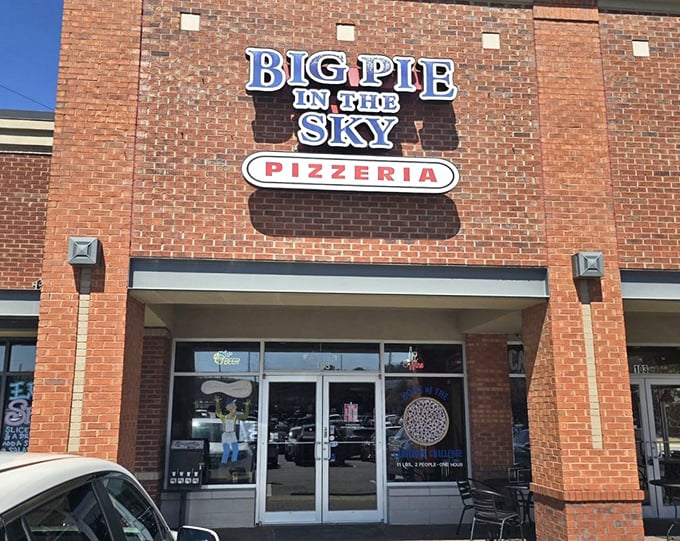 Big Pie in the Sky's straightforward storefront doesn't hint at the mammoth pizzas inside. Size matters at this Kennesaw institution!