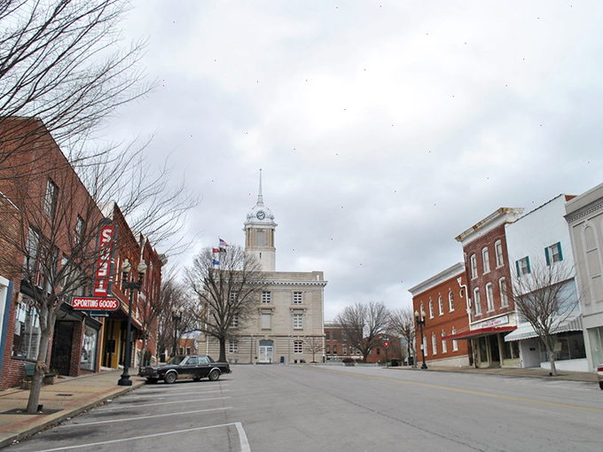 Columbia's vibrant downtown square offers colorful storefronts and reasonable prices. The hanging baskets add charm without adding to your budget.