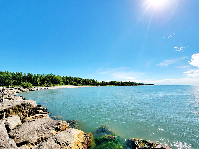 Geneva State Park: "Lake Erie's Caribbean moment. Turquoise waters and rocky shores creating a Great Lakes paradise that defies expectations."
