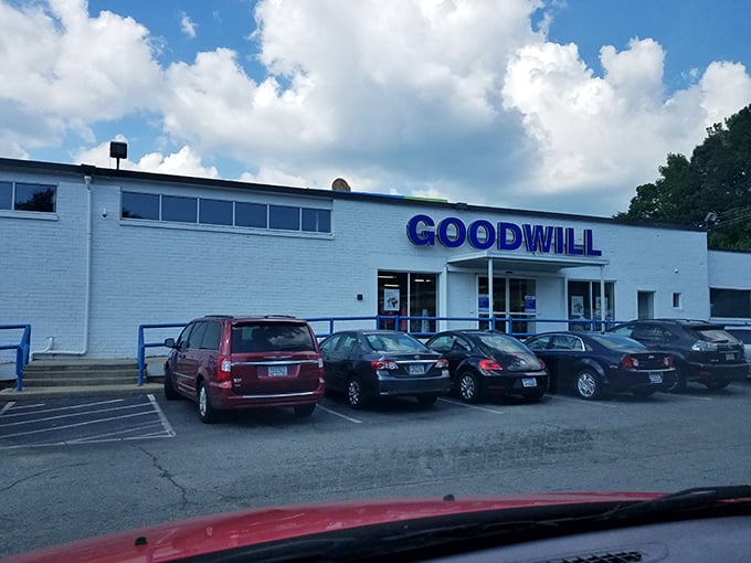 Goodwill's clean white building houses a carefully curated collection of second chances and unexpected treasures.