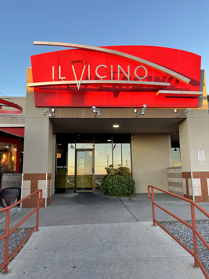 Il Vicino's bold red awning announces "serious pizza happens here." The kind of entrance that makes your stomach stand at attention.