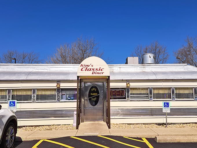 Kim's Classic Diner looks like a silver bullet of comfort food, parked permanently to satisfy hungry travelers.