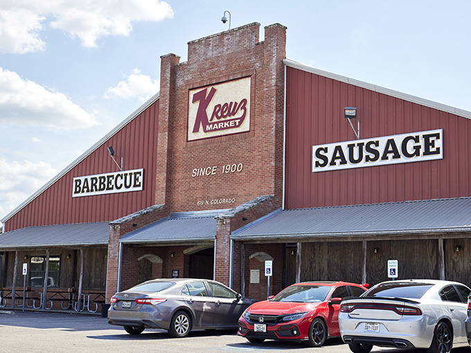 Kreuz Market's imposing red barn structure has been a beacon for barbecue pilgrims since horse-and-buggy days.