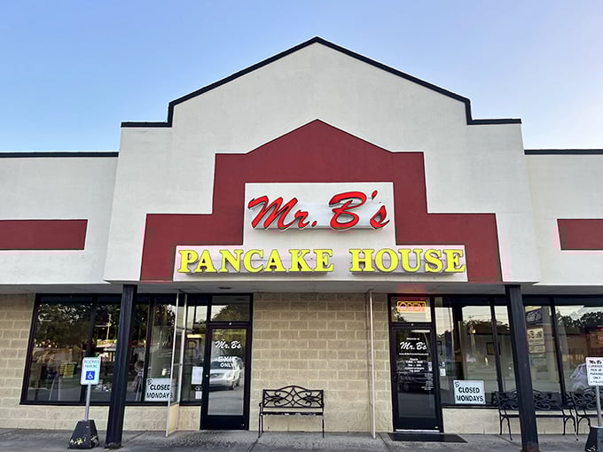 Mr. B's bold signage makes a pancake promise it definitely keeps. Muskegon mornings never tasted so good.
