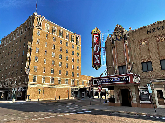 North Platte's historic Fox Theatre sign stands as a beacon of affordable entertainment in this budget-friendly Nebraska community.