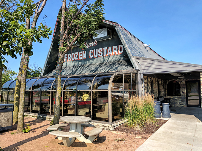 Oscar's distinctive barn design proves that the best architectural inspiration for a custard shop is the same place that produces the cream.