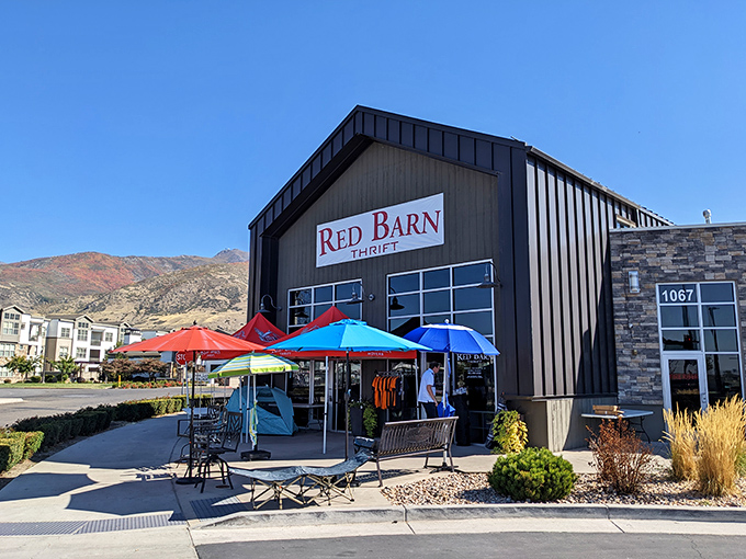 Red Barn Thrift's modern take on classic barn architecture creates an inviting atmosphere for treasure hunters.