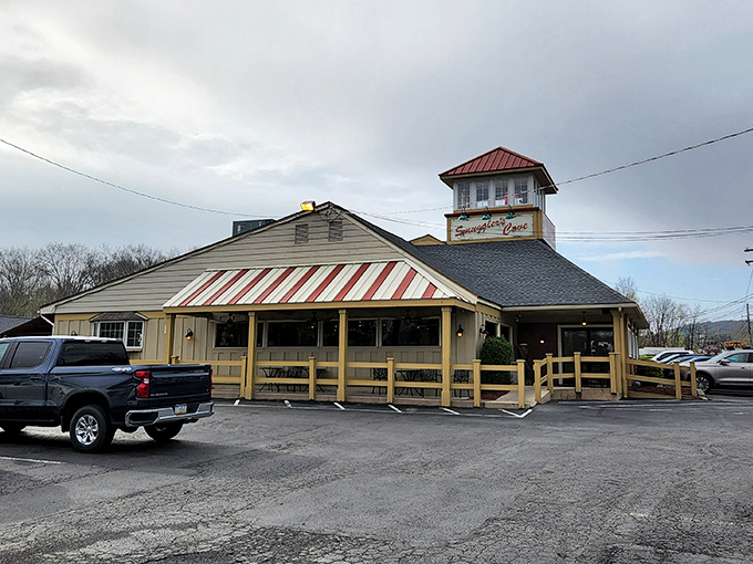 This lighthouse-topped restaurant brings unexpected coastal charm to the Pocono Mountains landscape.