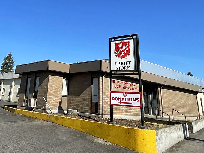 The Salvation Army's simple sign belies the wonderland of furniture and household treasures waiting inside.