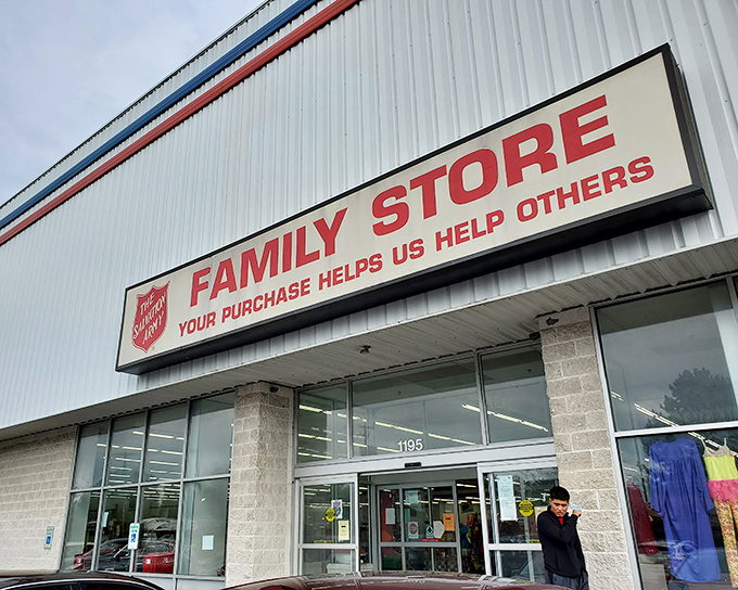 The Salvation Army's sign tells the truth &ndash; your purchase really does help others, making that vintage lamp an act of charity.