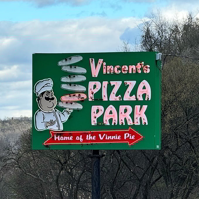 Vincent's Pizza Park sign featuring that jolly chef promises fun times ahead with seriously good pizza to match.