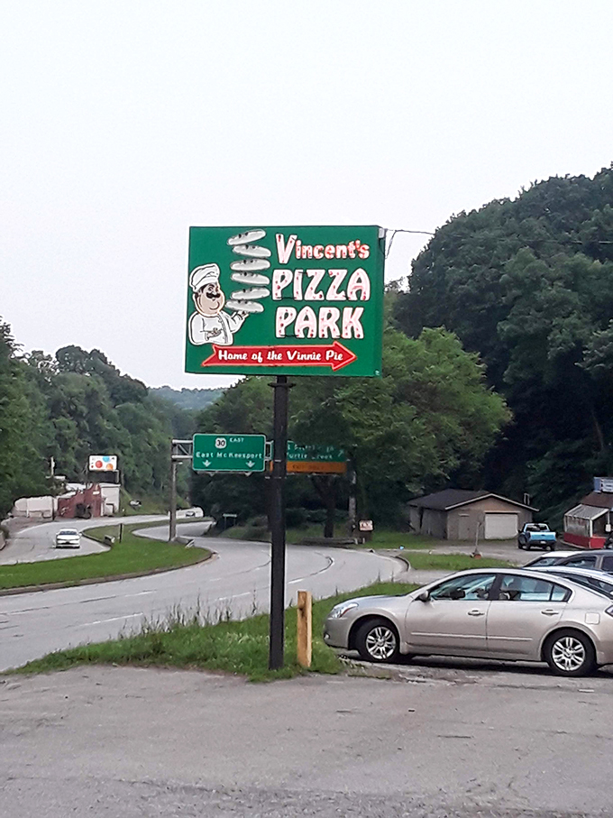 Vincent's Pizza Park: That green sign with the cartoon chef is like a bat signal for pizza lovers across Pittsburgh.