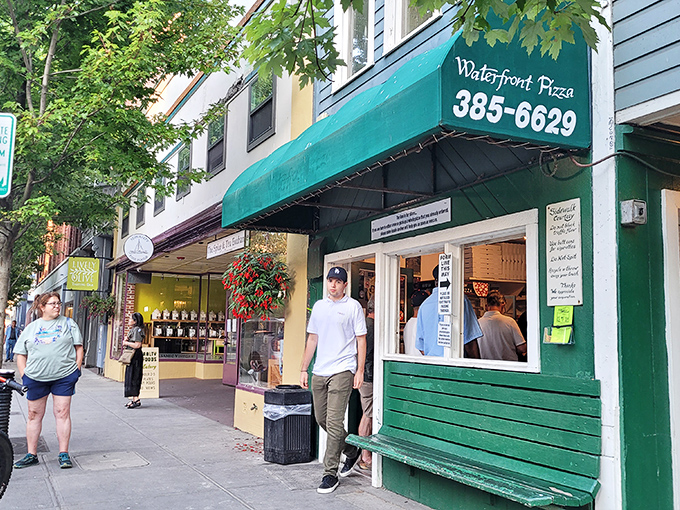 Waterfront Pizza's humble green exterior is the Clark Kent disguise for the Superman of slices hiding inside this Port Townsend institution.
