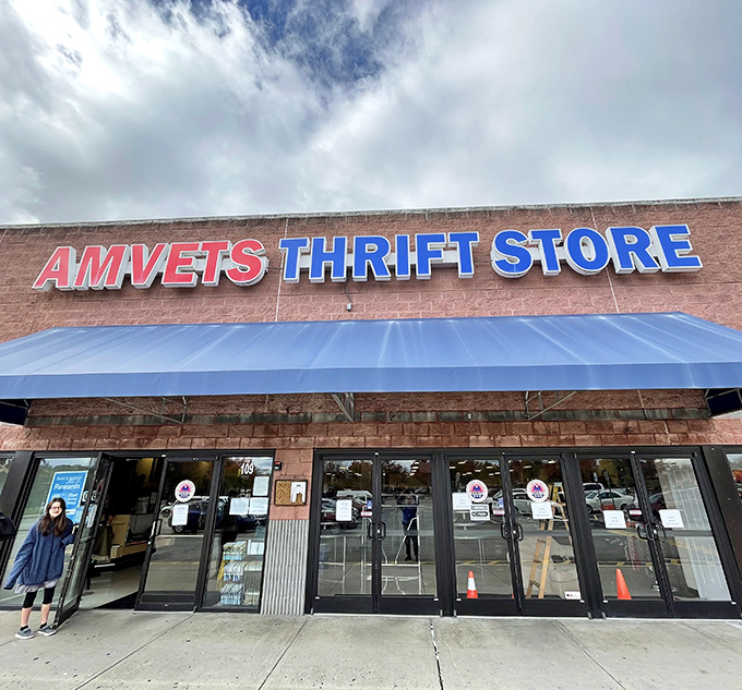Thrift with a mission! AMVETS' spacious entrance welcomes bargain hunters whose purchases help those who served our country.