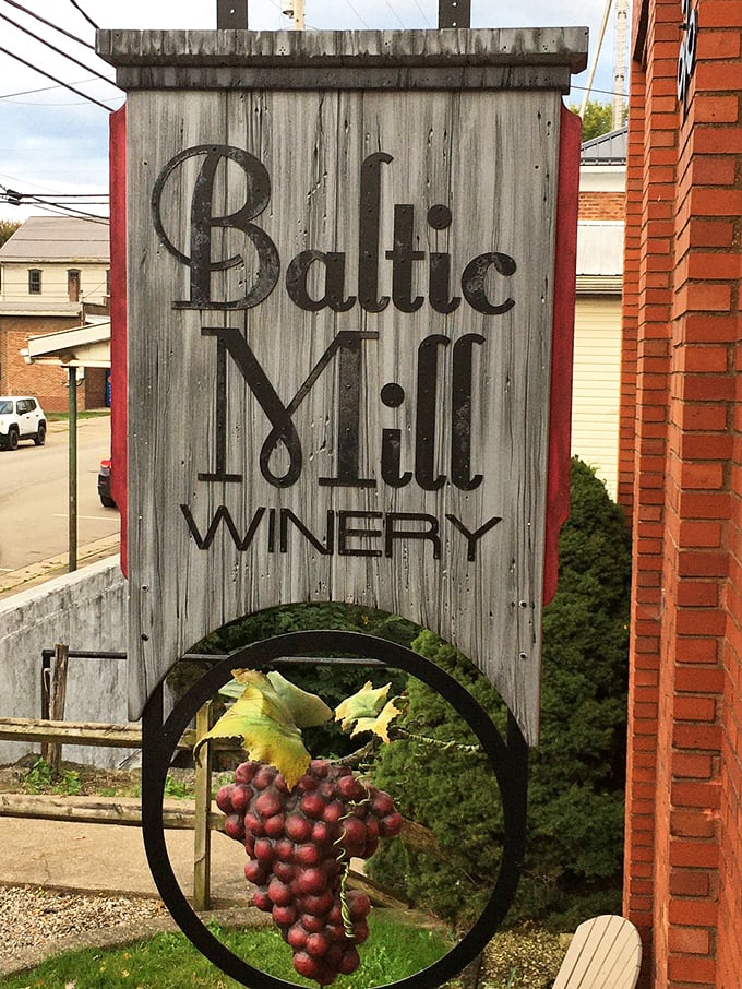 The Baltic Mill Winery sign promises grape expectations. Who says you can't find sophisticated sips in Amish country?