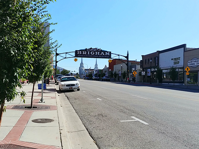 The historic Box Elder Tabernacle stands as Brigham City's crown jewel, surrounded by affordable neighborhoods with mountain views.