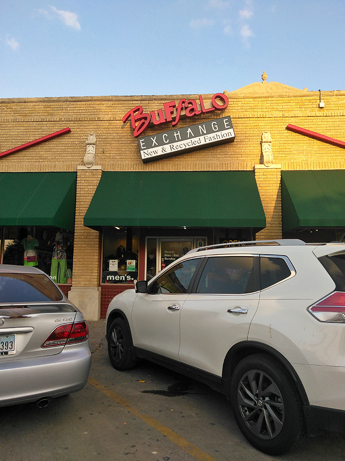 The classic storefront of Buffalo Exchange hints at the stylish treasures within. Where fashion history gets a second chance!