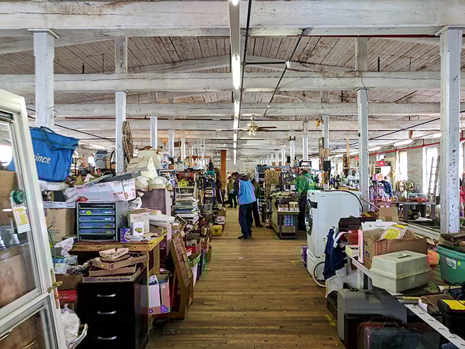 Wooden floors that have seen it all! College Mart's wide aisles invite leisurely browsing through decades of American material culture.