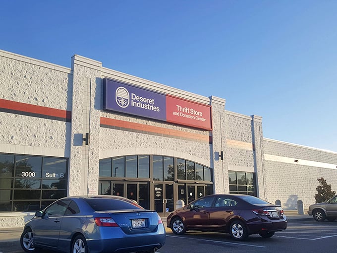 Deseret Industries' clean lines and modern signage hint at the organized treasures within. Sacramento's answer to department store thrifting!