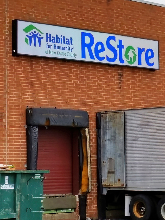 Habitat for Humanity's ReStore sign reminds us that secondhand shopping builds communities. One person's donation becomes another's dream home.