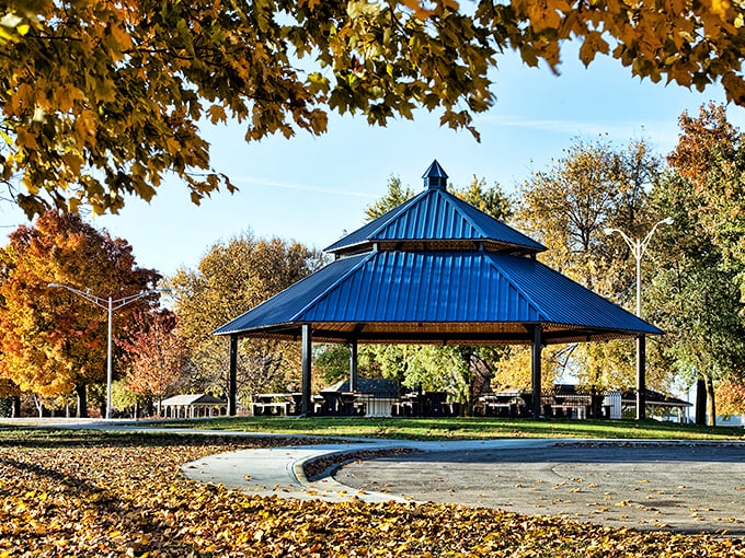Higginsville's classic park pavilion offers shelter from both sun and inflation &mdash; some things remain blessedly affordable.