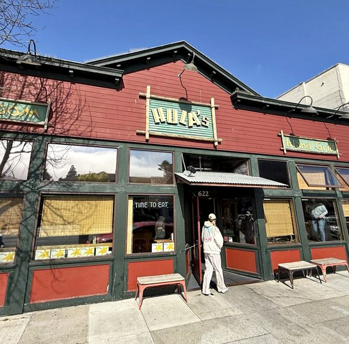 The bamboo-framed "Time to Eat" sign might be the most honest advertising in the restaurant business.