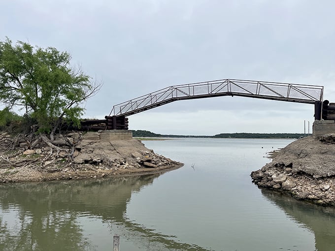 Engineering meets nature at Lake Brownwood's unique bridge. Crossing this span feels like walking between chapters in Texas' geological storybook.