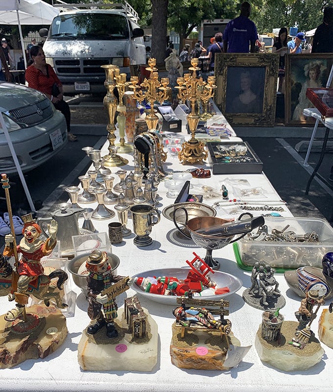 Antique silver catches the California sun, each piece whispering tales of elegant dinner parties from decades past.