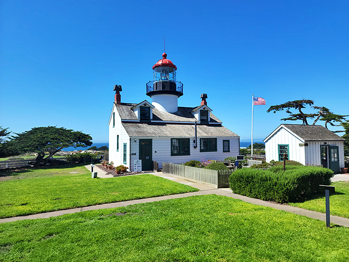 Surrounded by manicured grounds, this lighthouse enjoys retirement in one of the coast's prettiest settings. 