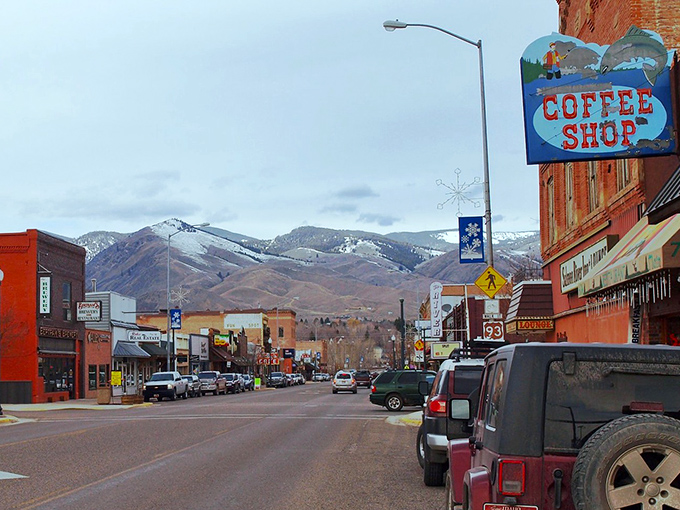 The view down Salmon's main street reveals local businesses where your dollar goes further than in tourist-trap towns.