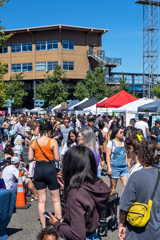 Fashion forward finds! Racks of colorful clothing await new owners at this community market where style doesn't require a fortune.