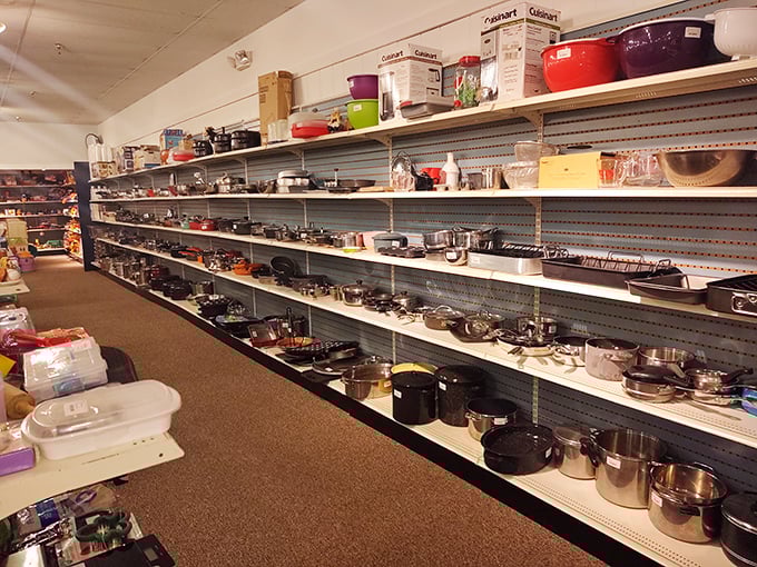 Cookware heaven exists! Ultimate Thrift's kitchenware aisle could stock a restaurant at garage sale prices.