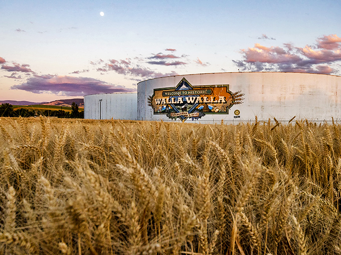 Walla Walla's welcome sign rises from golden wheat fields. Your retirement savings grow nicely here too!