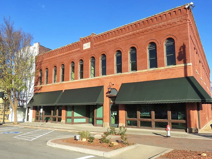 The kind of historic downtown where you half expect to see Doc Brown's DeLorean parked alongside pickup trucks.