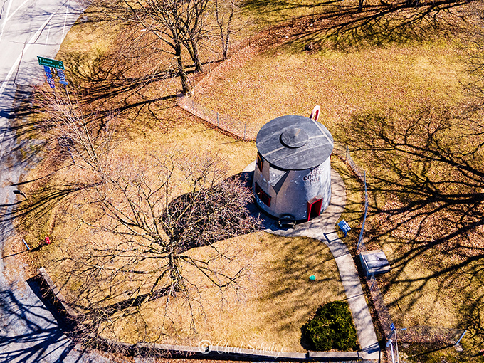 From above, The Coffee Pot looks like a silver dollar dropped into Pennsylvania's lush landscape&mdash;a perfect bird's-eye view of roadside Americana.