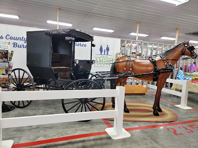 Not an Uber, but definitely a classic ride&mdash;this Amish buggy display offers a glimpse into transportation before horsepower meant engines.
