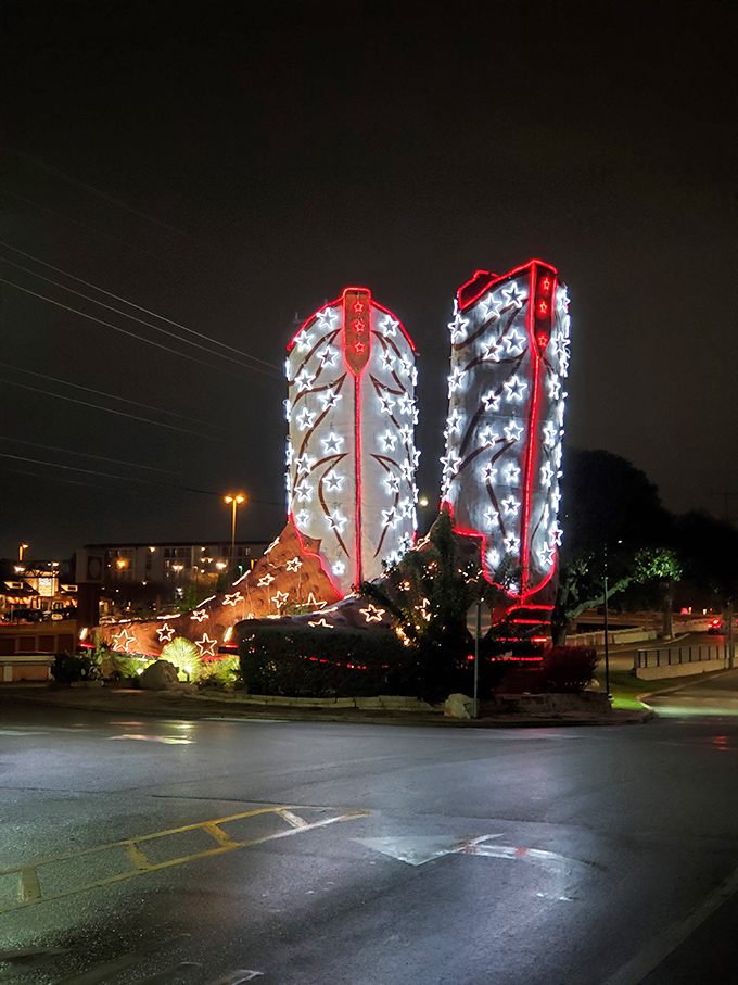 At night, the illuminated boots transform into a constellation of stars, proving everything really does shine brighter in Texas.