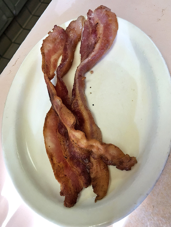 Bacon so perfectly cooked it should be in the Smithsonian's "Great American Food" exhibit, if such a thing existed.