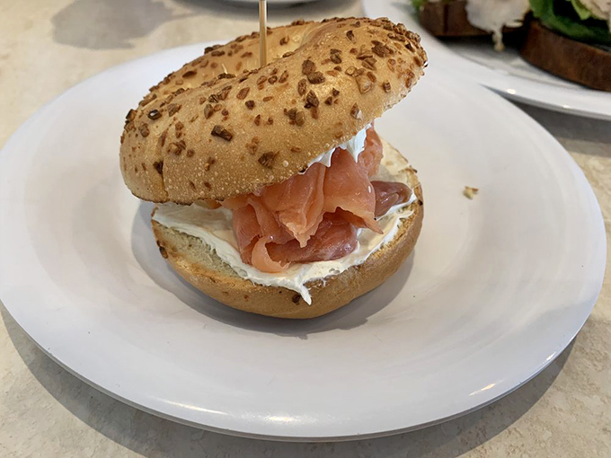 A proper bagel sandwich that would make New Yorkers nod in approval—salmon and cream cheese in perfect harmony, like Simon and Garfunkel on a plate.