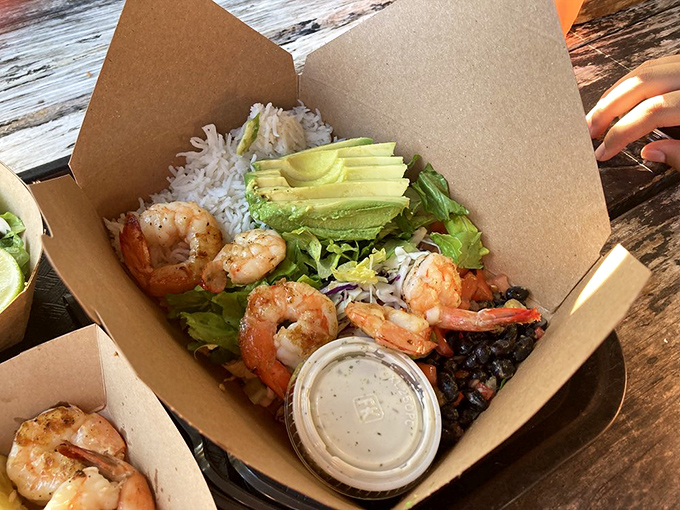 The Baja Box isn't just lunch&mdash;it's a vacation in a container. Grilled shrimp, fresh avocado, and rice playing together like old friends at the beach.