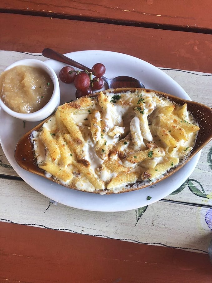 Mac and cheese that's gone to finishing school&mdash;baked to bubbling perfection with a side of applesauce that somehow makes perfect, childlike sense.